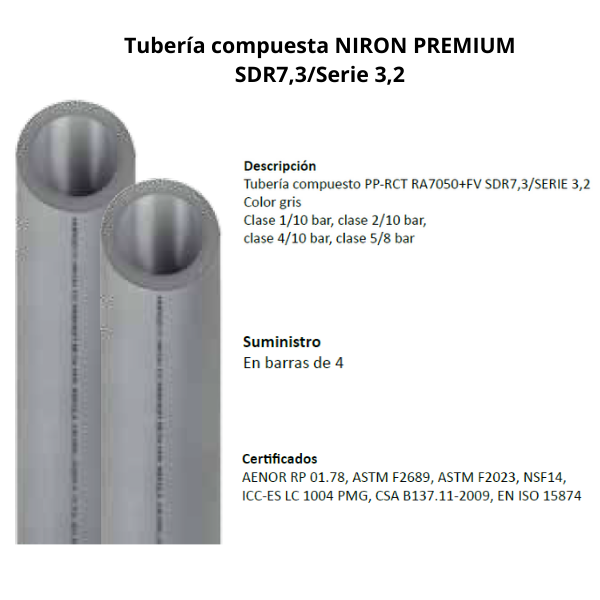 Tubería compuesta NIRON PREMIUM Ø90mm - SOMOSCLIMA SL
