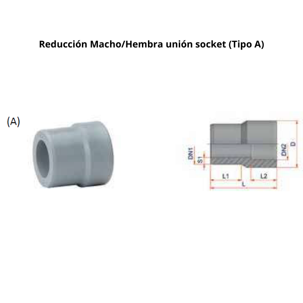 Reducción Macho/Hembra NIRON PREMIUM unión socket Ø 25-20mm - SOMOSCLIMA SL