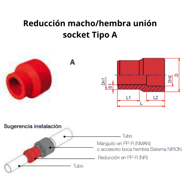Reducción macho/hembra unión socket Ø25/20mm - SOMOSCLIMA SL